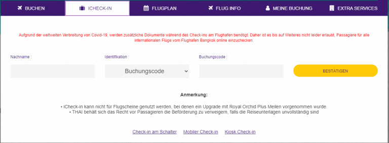 Thai Airways Online Check-in - Check in online now